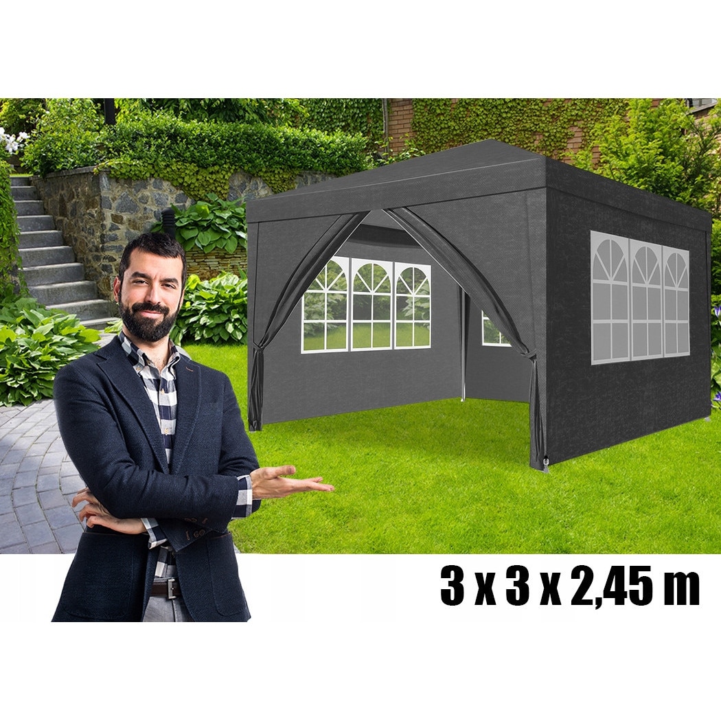 Pavilion de gradina, 300x300 cm, cu 4 pereti laterali cu ferestre, gri ...