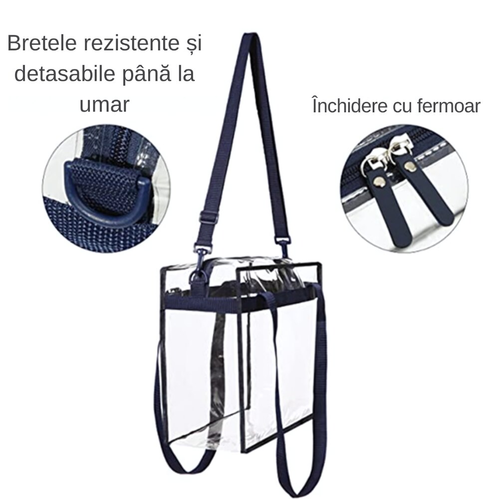 Geanta pentru femei din PVC, 32x32x3 cm, 2 manere, inchidere cu fermoar ...