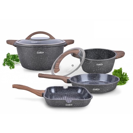 Set pentru gatit cu 6 piese din aluminiu turnat, interior ceramic cu ...