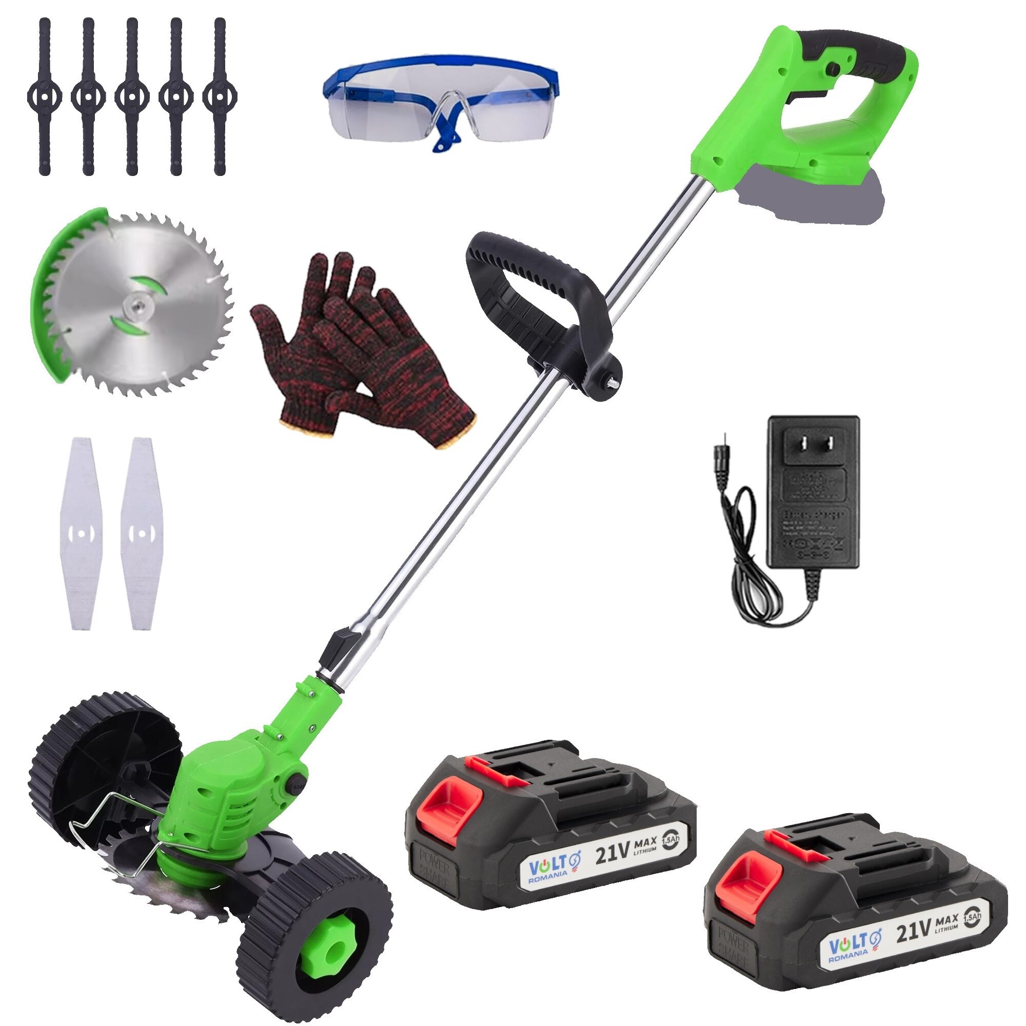 Motocoasa cu roti, trimmer iarba si gard viu, 2 acumulatori si ...