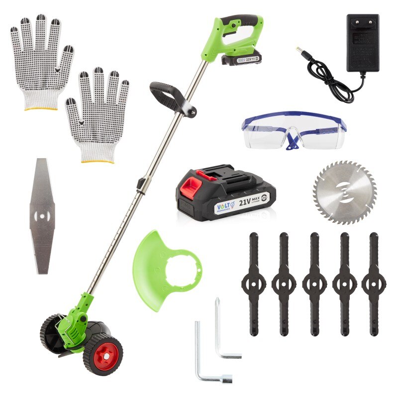 Motocoasa cu roti, trimmer iarba si gard viu, 2 acumulatori si ...