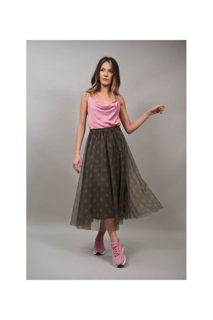 Fusta lunga tul cu elastic in talie splendido talie unica kaki - eMAG.ro