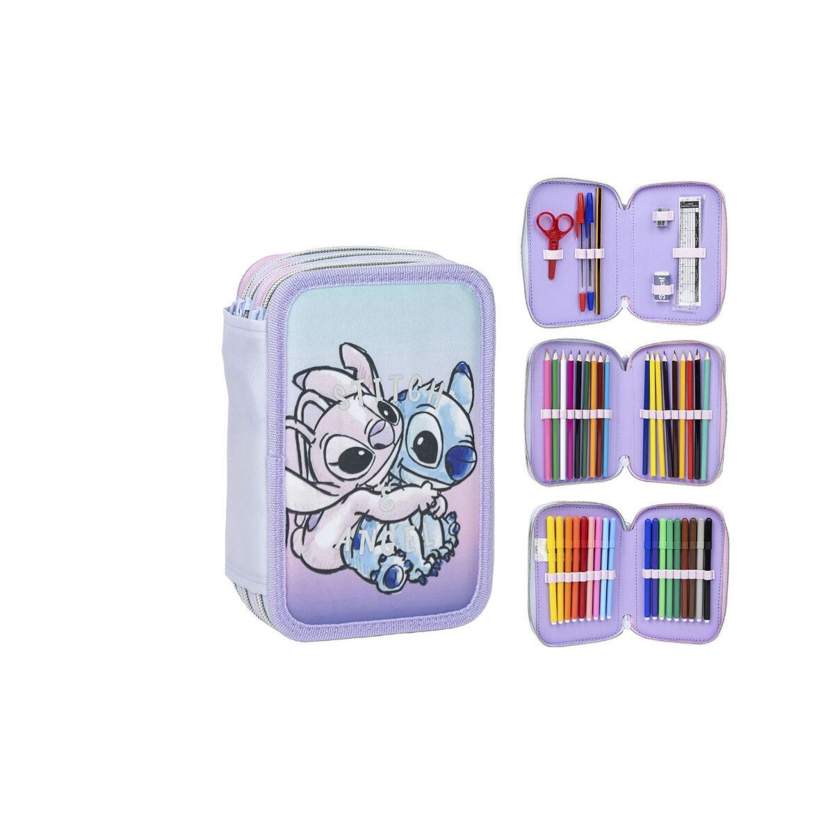 Penar echipat cu 43 piese Giotto, 3 compartimente, Lilo & Stitch Mov ...