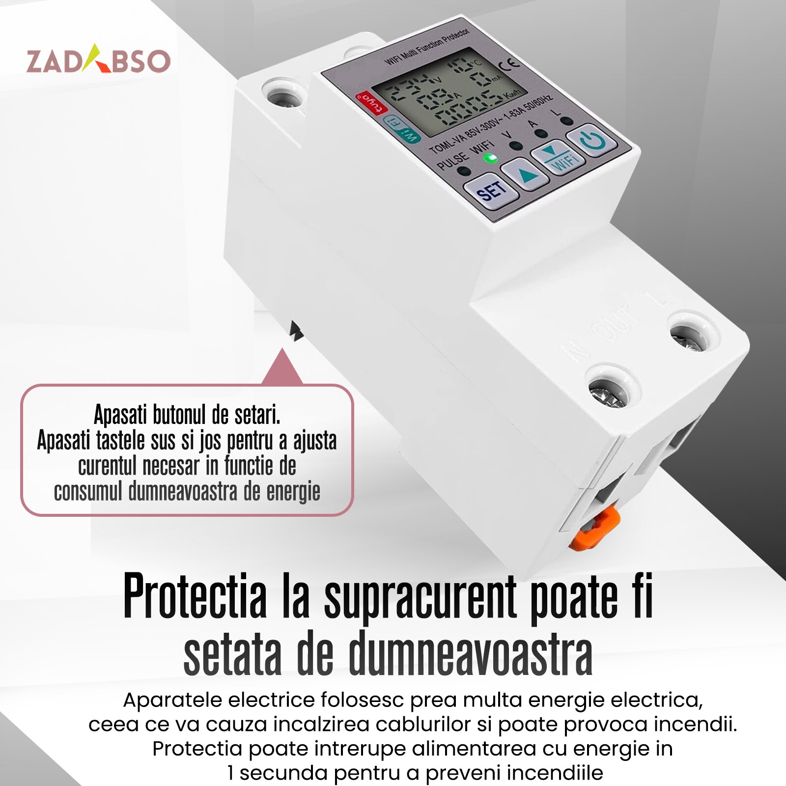 Contor Monofazat de Energie Electrica Inteligent, Zadabso®, WiFi, 63A ...