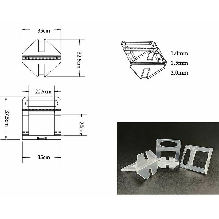 Set nivelare gresie/faianta QttvbTna, 200 cleme 2mm, PVC, pentru podea ...