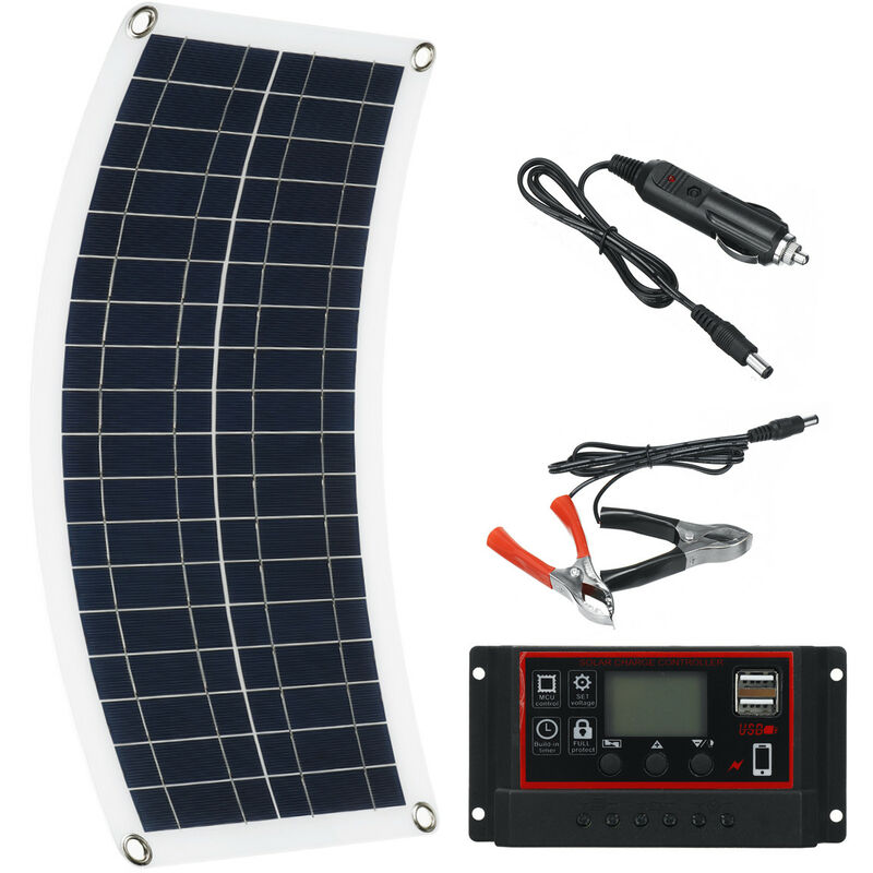 Panou Solar Portabil 30W 12V, QttvbTna, Polisilicon, Negru, 43x20cm ...