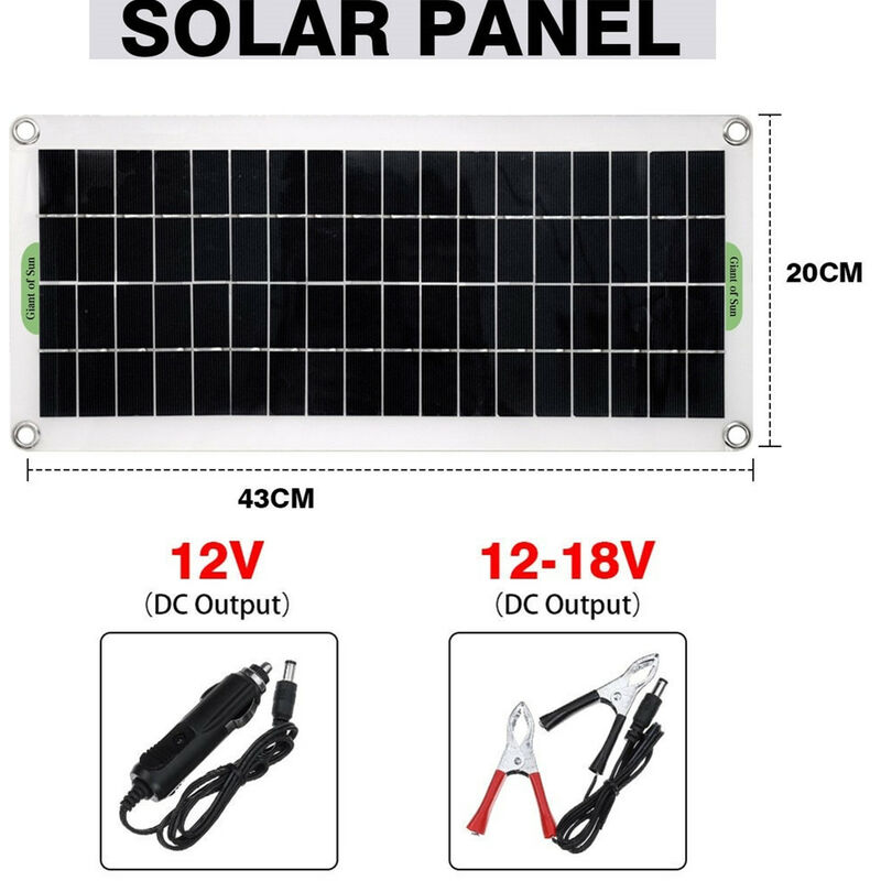 Panou Solar Portabil 30W 12V, QttvbTna, Polisilicon, Negru, 43x20cm ...