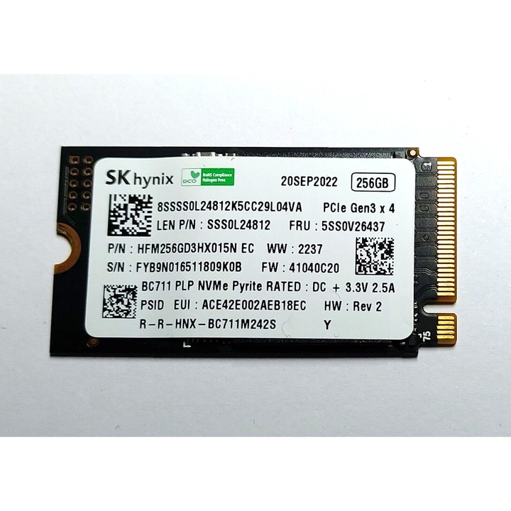 SSD диск SK Hynix 256Gb NVMe PCIe Gen3 x4 M.2 2242 (hfm256gd3hx015n) BULK - eMAG.bg