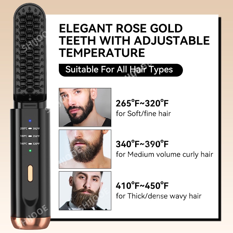 Perie electrica pentru barba si indreptat parul fara fir, SHIJOOE®, 2 ...