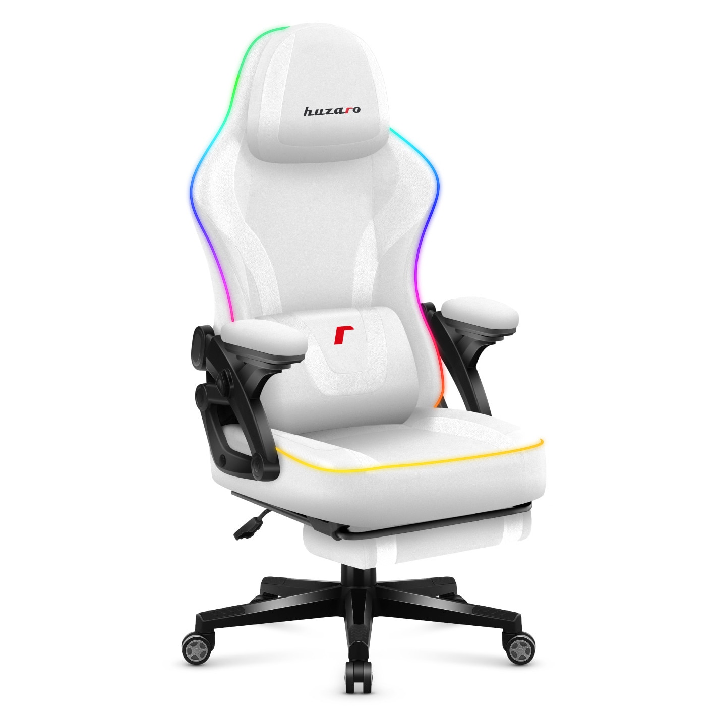 Scaun Gaming Huzaro Force 4.6 White Rgb Smart, Tesatura, 130 kg, suport ...