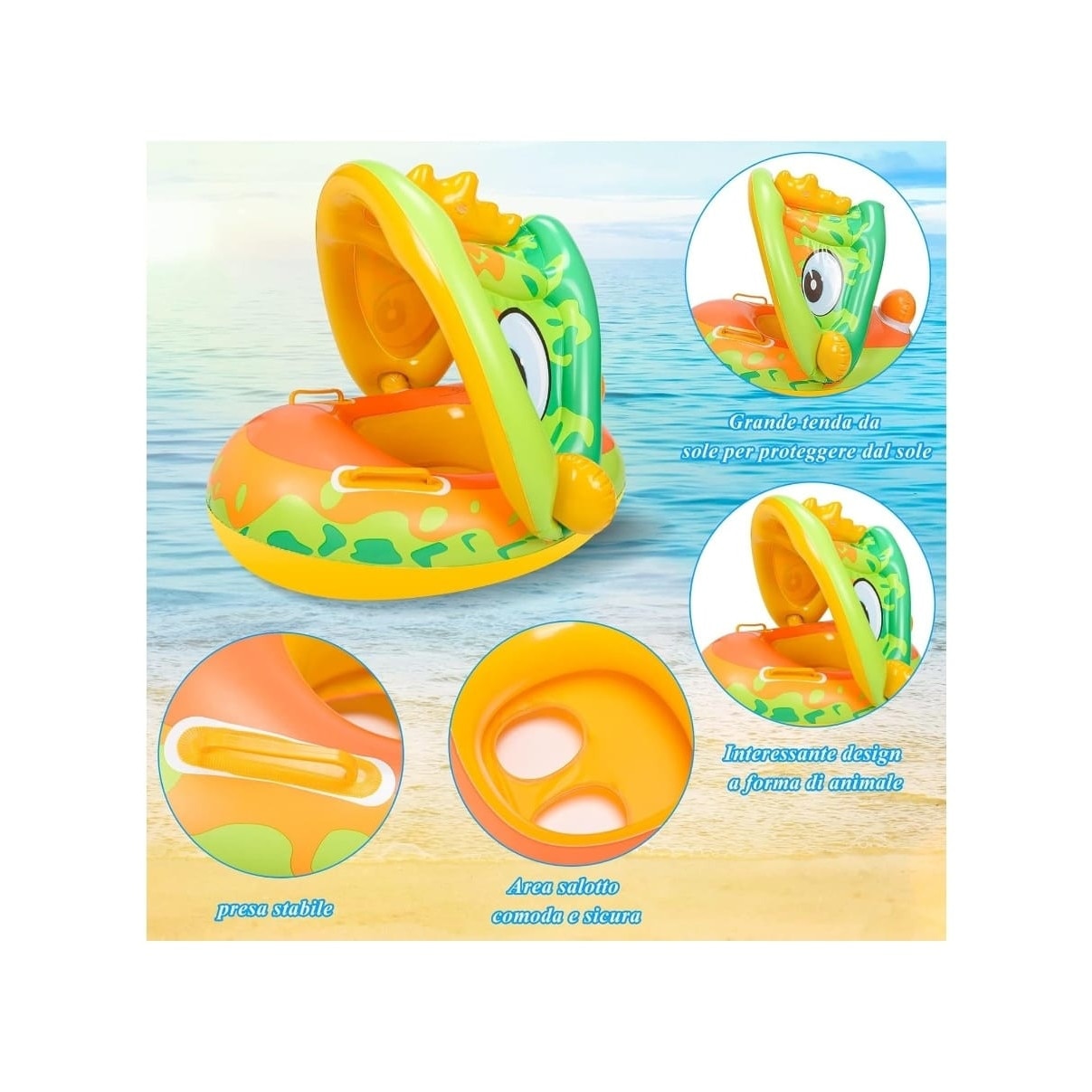 Colac gonflabil copii, Dinozaur, cu chilotel si parasolar, multicolor ...