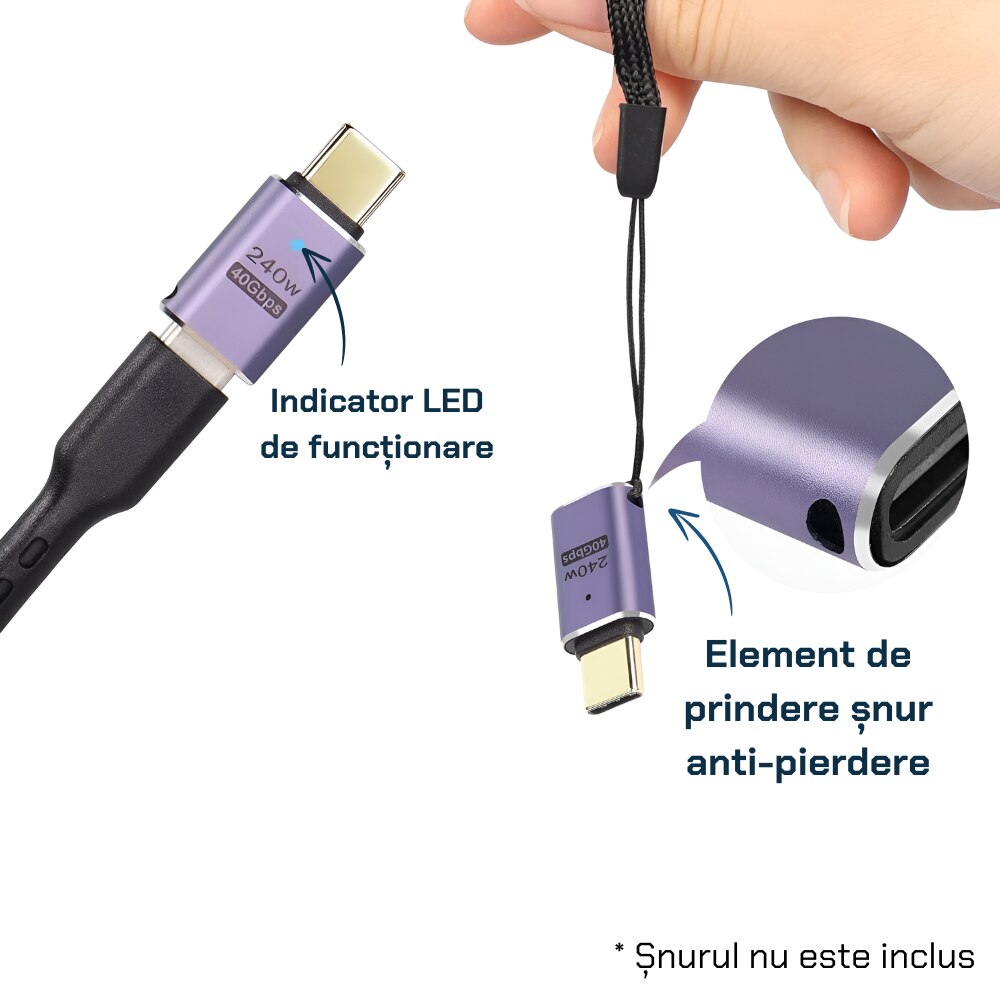 Adaptor USB C mama la USB Type-C tata, KRASSUS, 240W, 40Gbps, audio ...