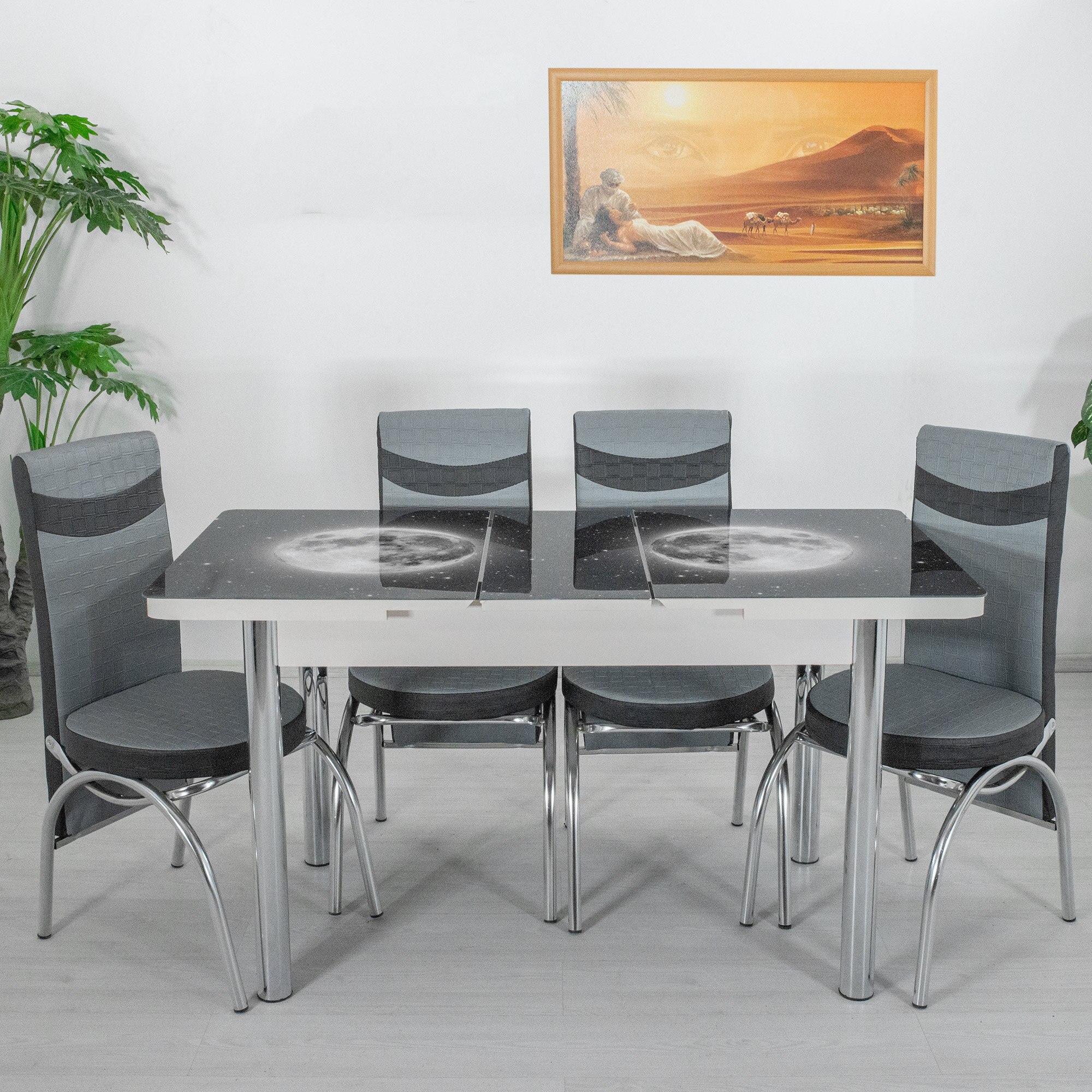 Set masa San Marino cu 4 scaune, DENVER, extensibila, model Moon, blat ...