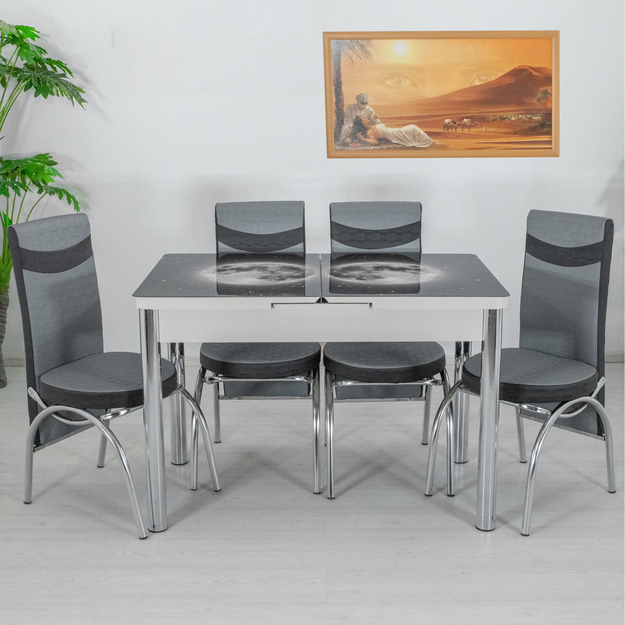 Set masa San Marino cu 4 scaune, DENVER, extensibila, model Moon, blat ...