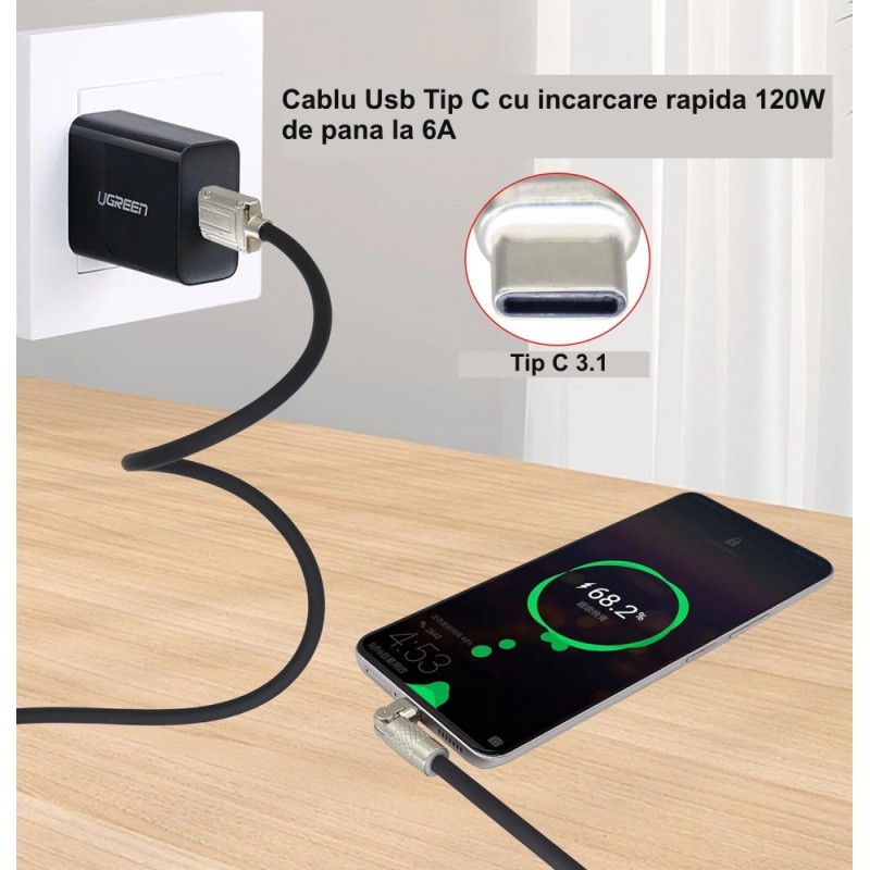 Cablu USB Tip C Super Fast, 1M, Negru - eMAG.ro