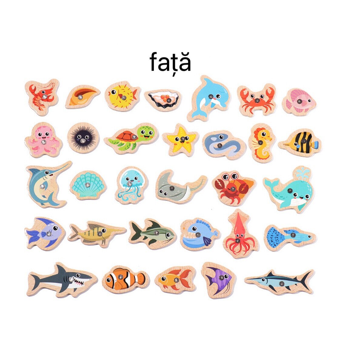 Joc de Pescuit Magnetic Montessori din Lemn, 31 Pesti Colorati cu ...