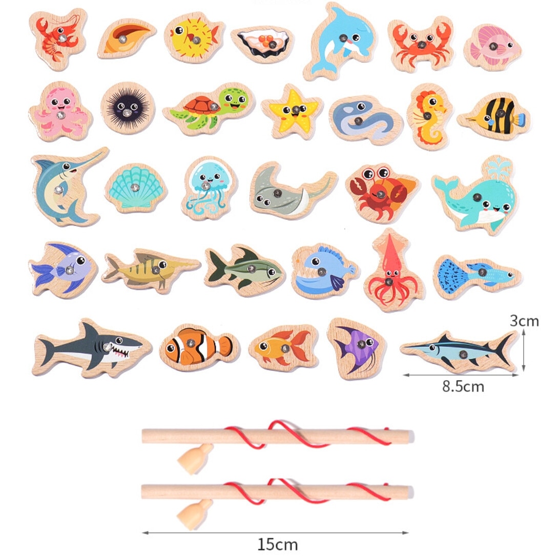 Joc de Pescuit Magnetic Montessori din Lemn, 31 Pesti Colorati cu ...