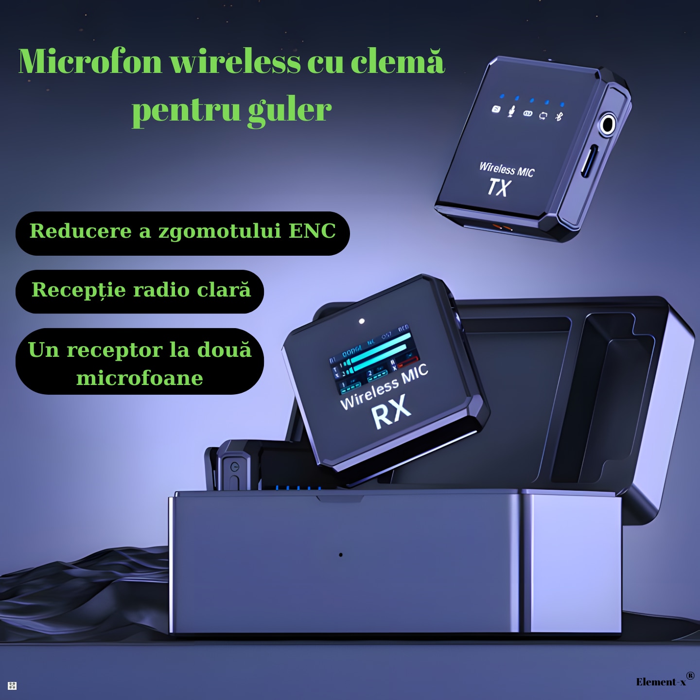 Set Doua Microfoane cu lavaliera wireless Element-x ® profesionale, cu ...