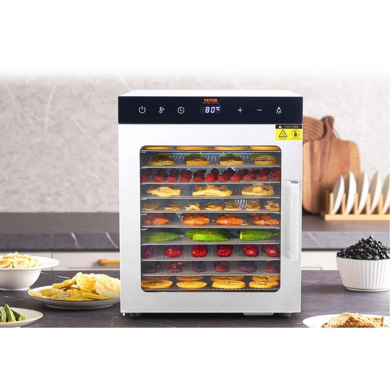 Deshidrator fructe si legume, Inox, 800 W, 10 tavi, Temperatura ...
