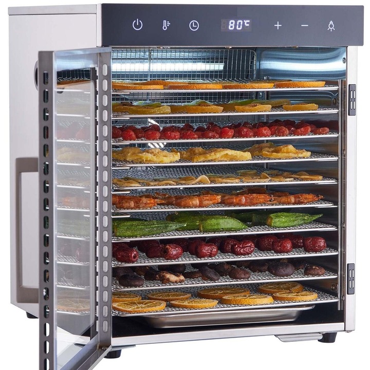 Deshidrator fructe si legume, Inox, 800 W, 10 tavi, Temperatura ...