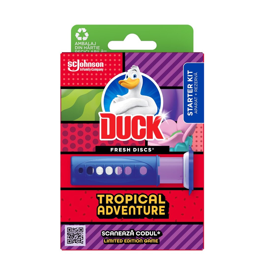 Odorizant wc Duck Fresh discs Aparat 36 ml, Tropical Adventure - eMAG.ro