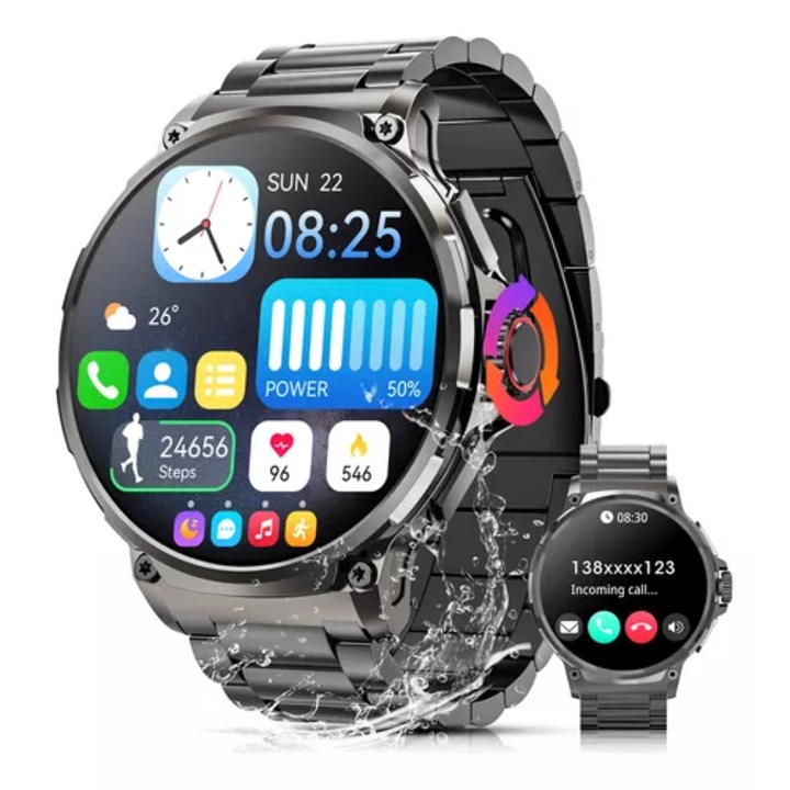 Ceas Smartwatch, Mingtawn, Model V69, Ecran de 1,85 inch, Apeluri Bluetooth, Pedometru, Mesaje ...