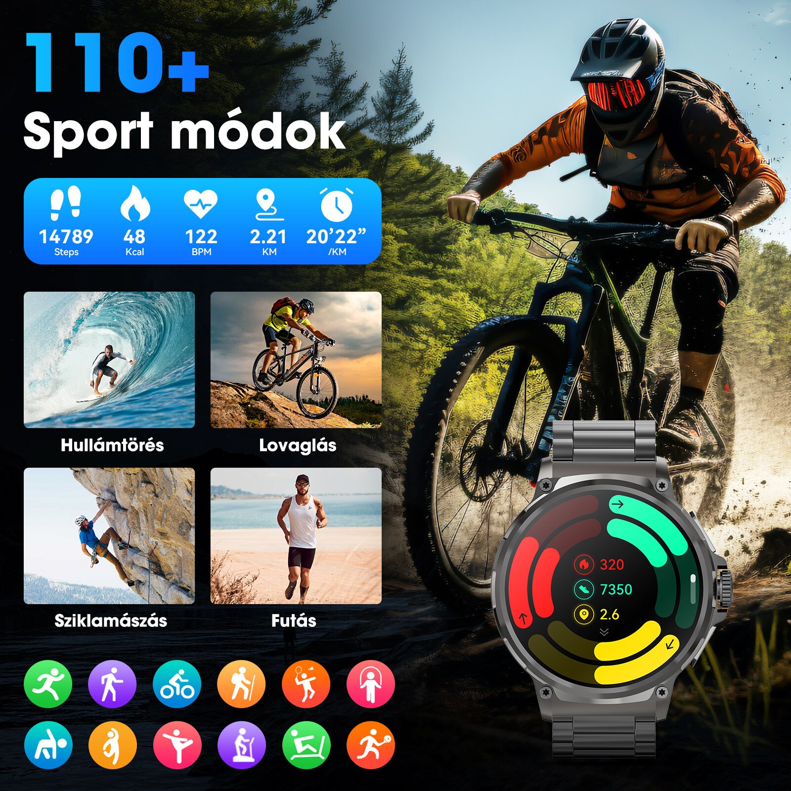 Okosóra, Carkira, Model V69, 1,85 hüvelykes, Bluetooth hívás, Pulzus, Lépésszámláló, Kalória ...