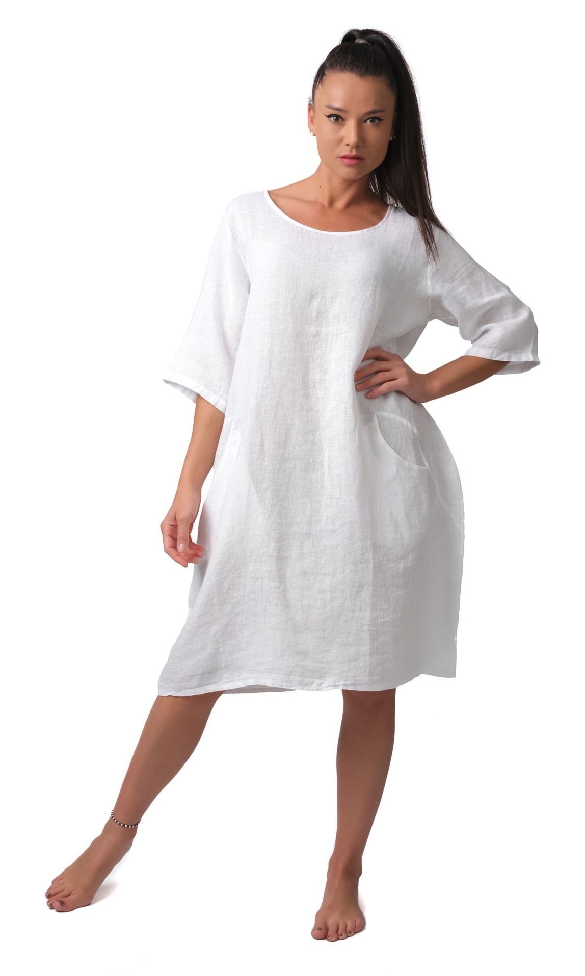 Rochie din in 100%, Liza, Alb, One Size - eMAG.ro