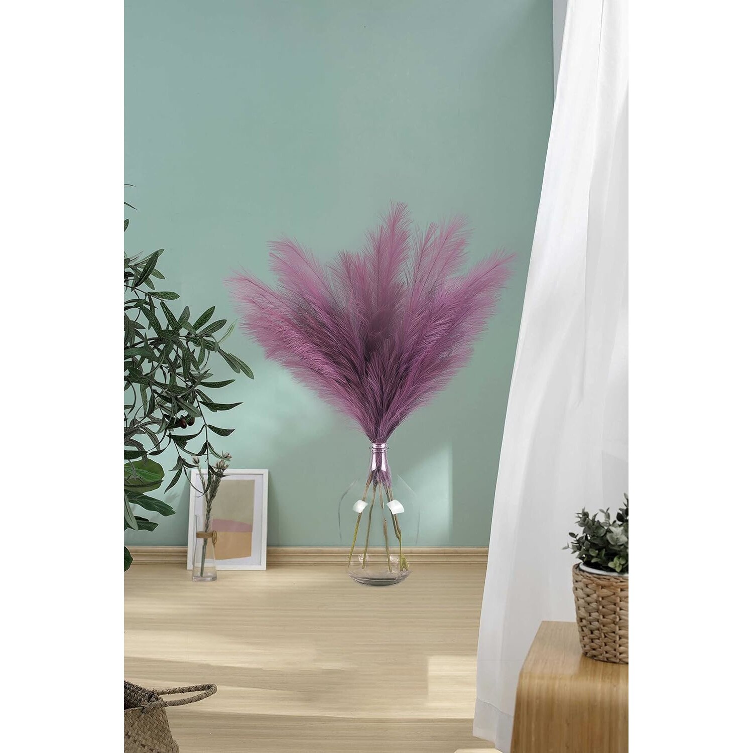 Planta decorativa, set 5 fire stuf Pampas artificial, mov, 100 cm - eMAG.ro