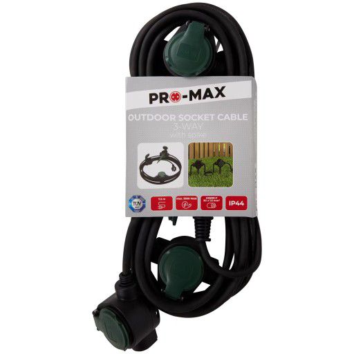 Prelungitor de gradina cu 3 prize Promax, 7, 5 metri, negru, H05RR-F ...