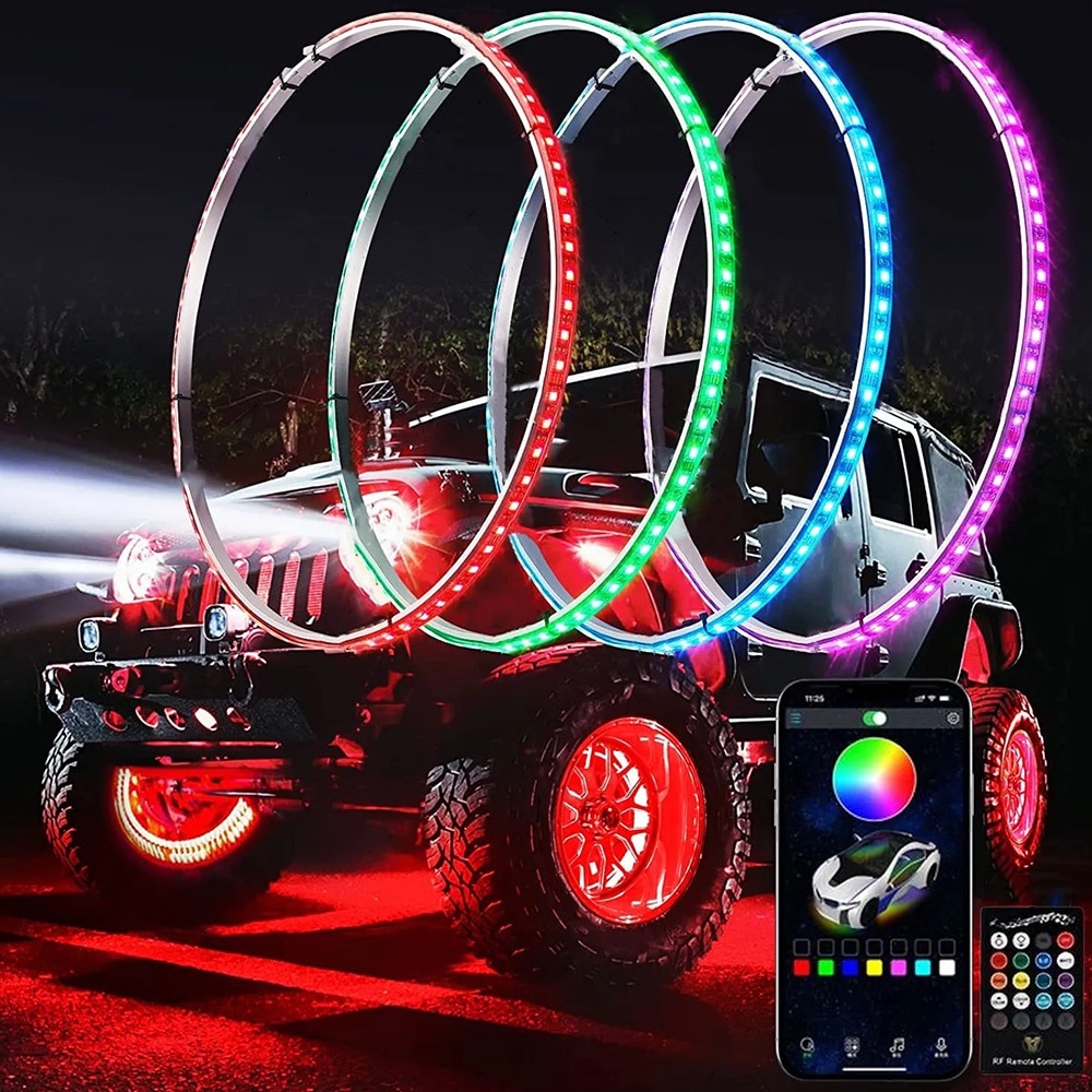 Kit iluminare ambientala auto jante, LED RGB, Control din aplicatie ...