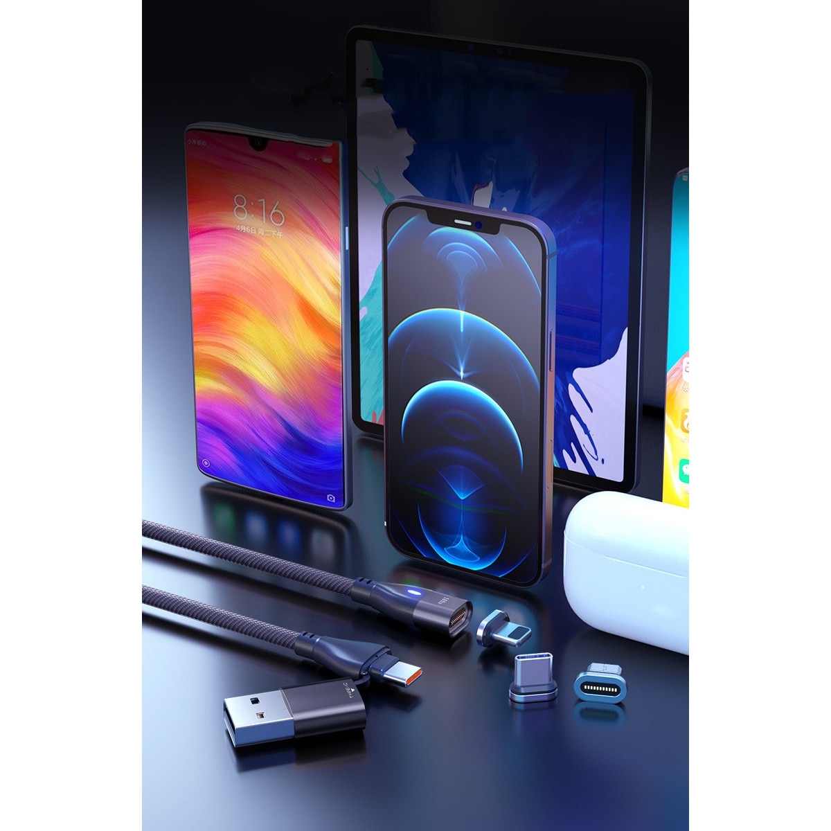 Кабел за данни и бързо зареждане, Chigoods, 6 в 1, QC 3.0, 100 W, 1,8 м ...