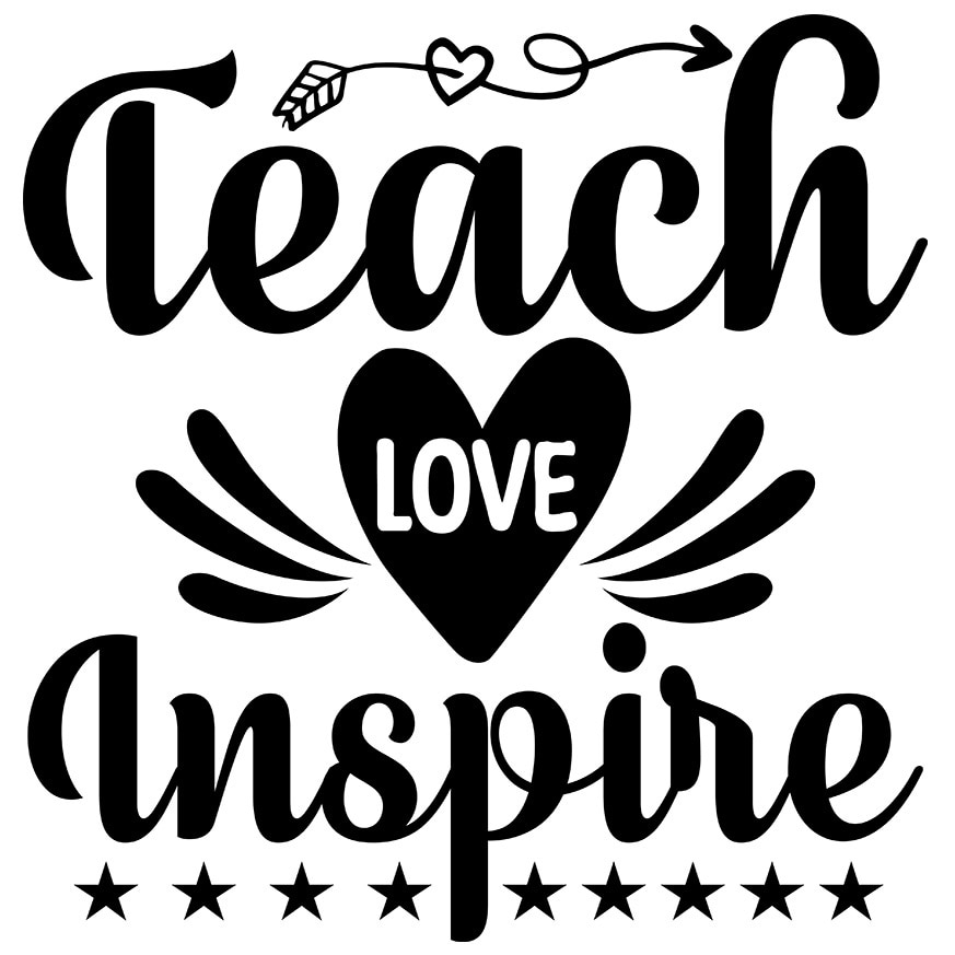 Sticker Exterior cu inimioara si stelute cu textul "Teach, love ...