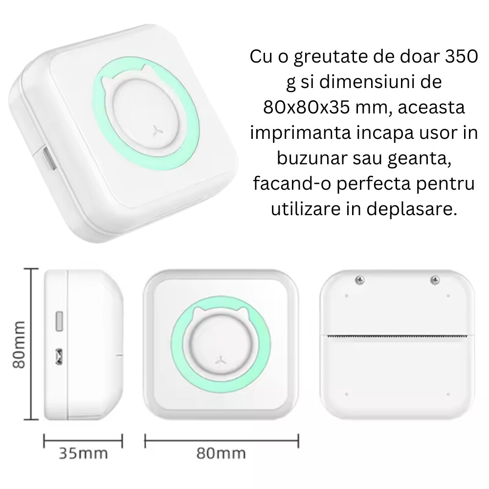 Mini imprimanta termica cu 10 role de hartie 57x25 mm, stilouri ...