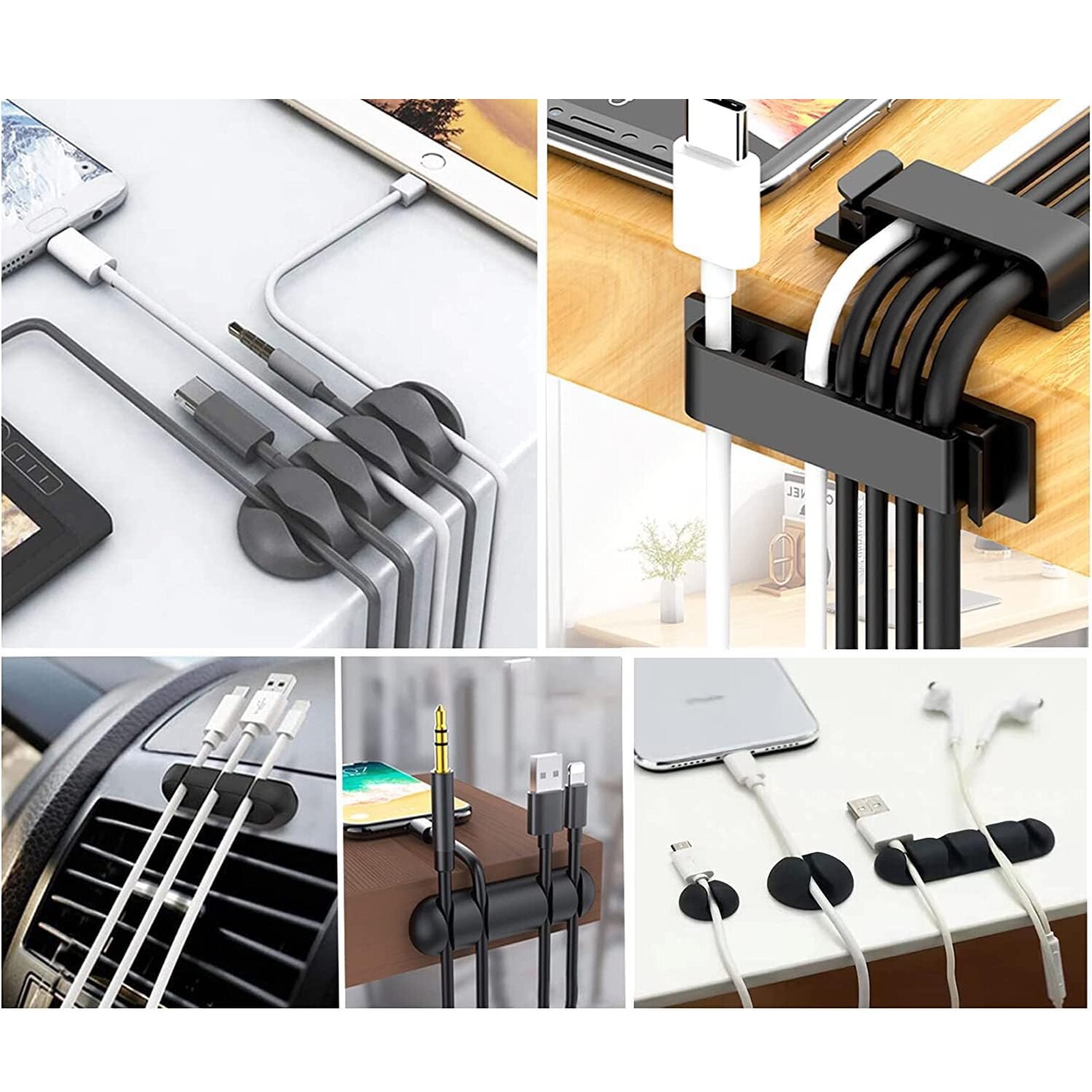 Set organizare cabluri, 173 piese, negru si transparent, kit complet ...