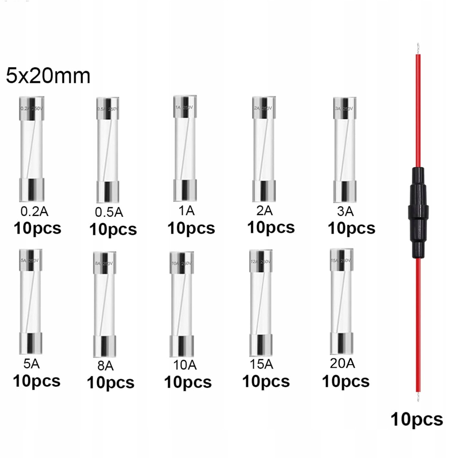 Set sigurante auto, Sigurante din sarma+Sigurante din sticla, 5x20mm ...