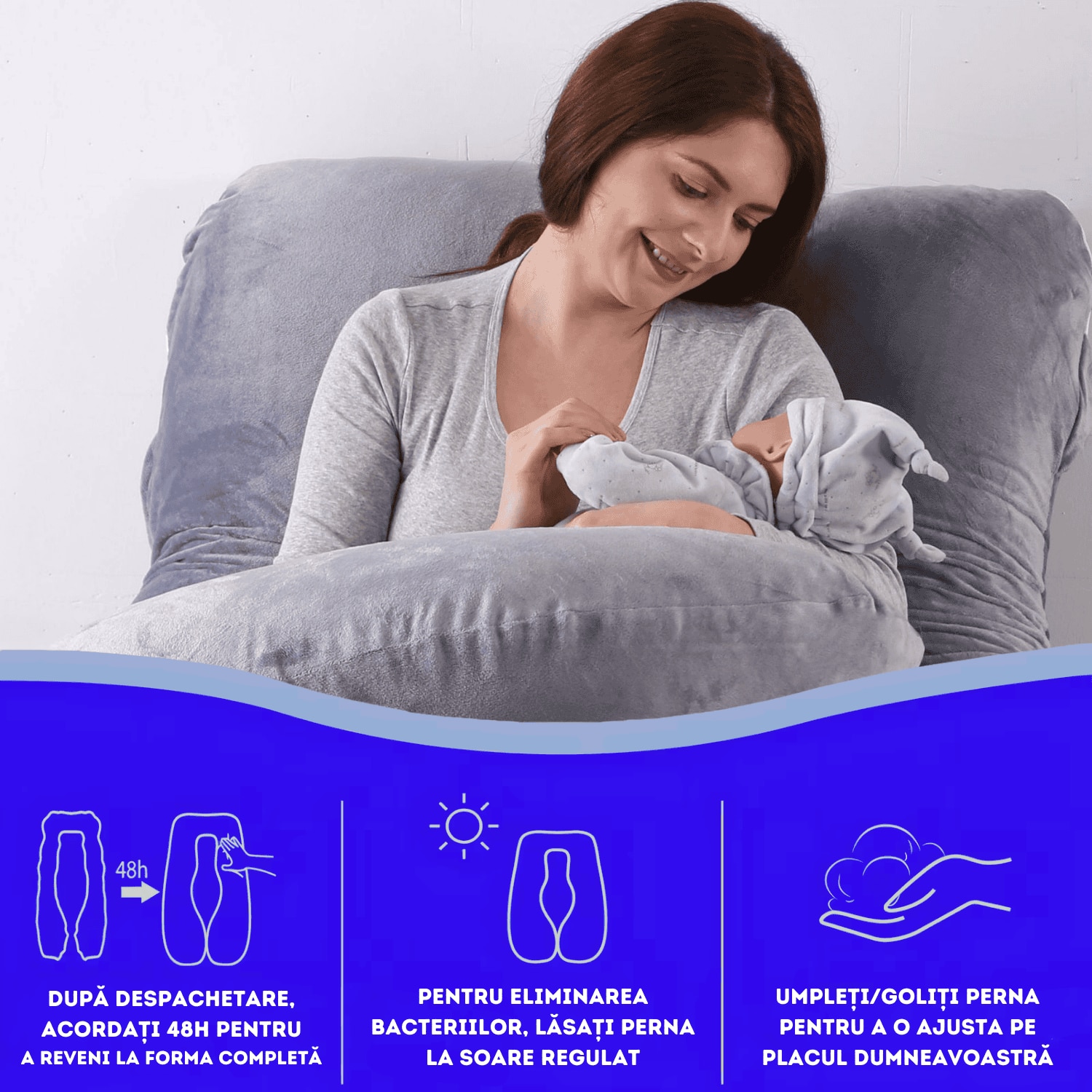 Perna Gravide si Alaptare Gavriet™ 3 in 1, Multifunctionala, 95x70x15 ...