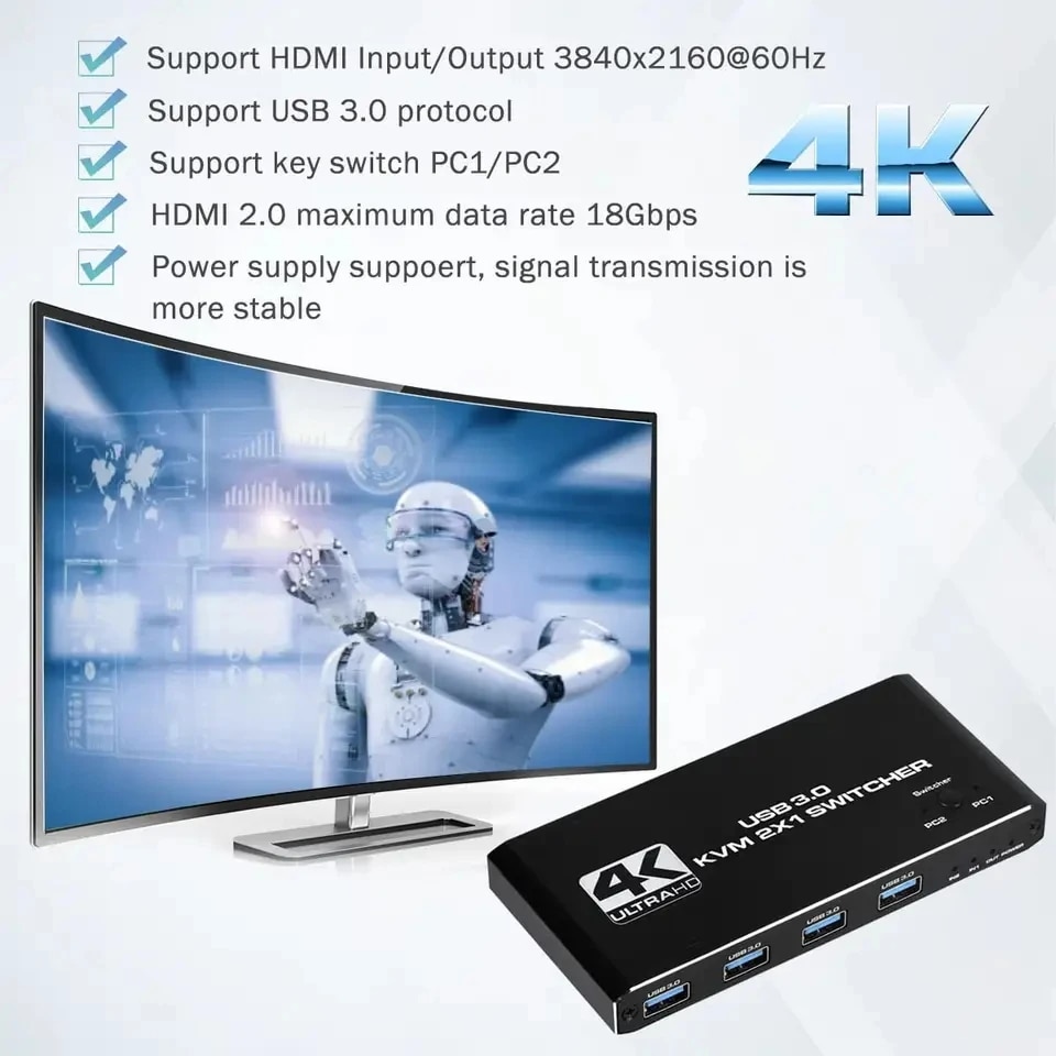 Switch KVM HDMI Staryon®, Comutator USB 3.0 2x1 HDMI 4K@60Hz USB Hot ...