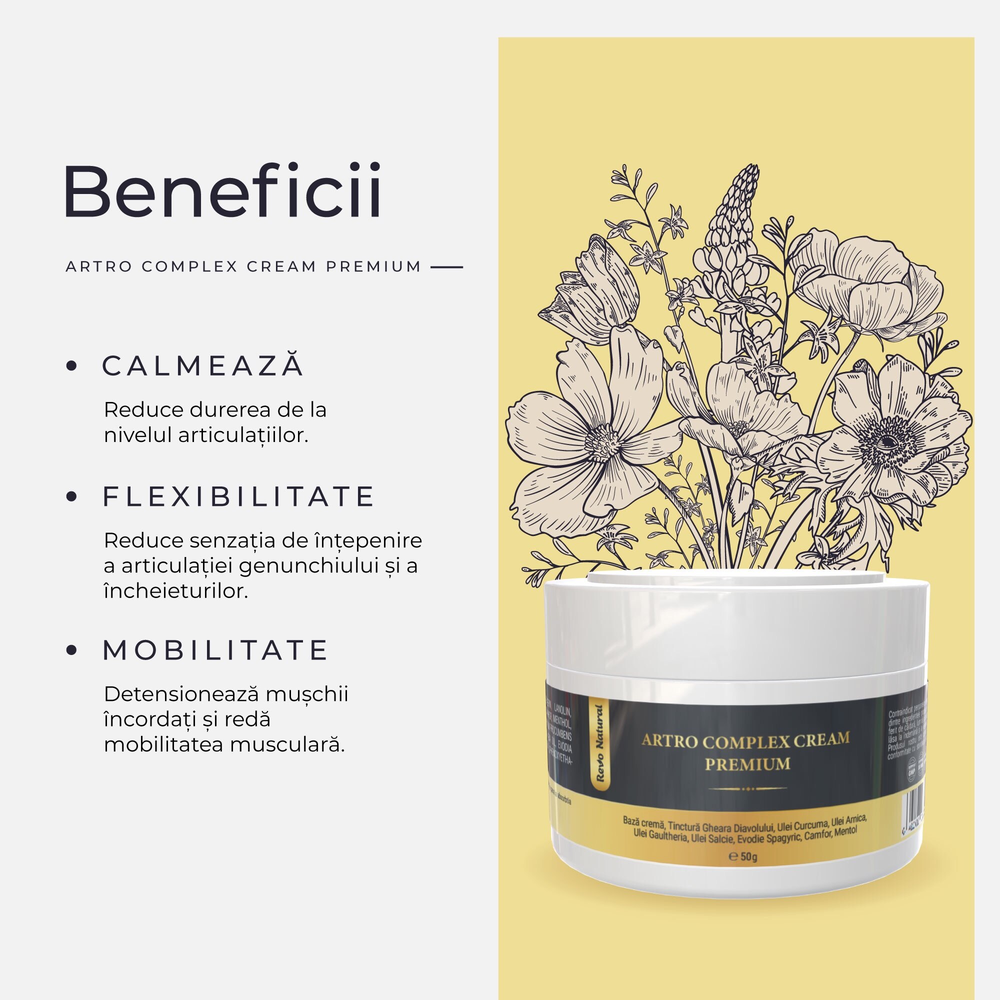 Crema pentru dureri articulare, reumatice si musculare, Artro Cream ...