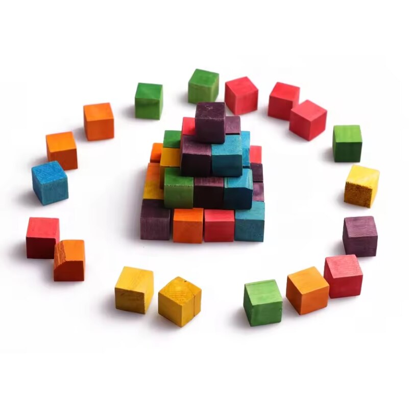 Set 49 cuburi colorate din lemn, 15x15x15 mm - eMAG.ro