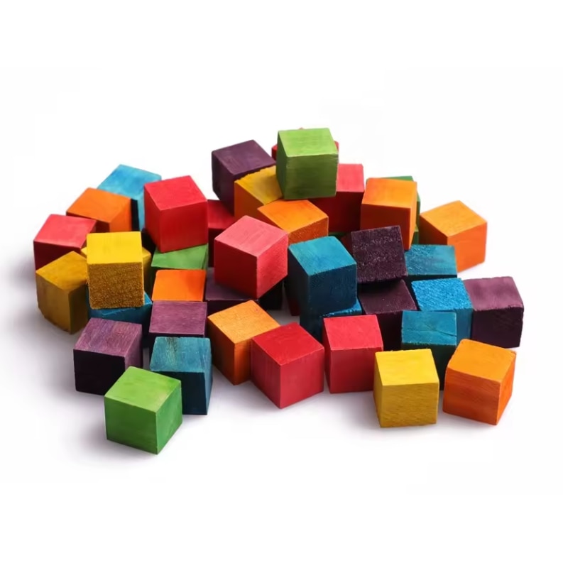Set 49 cuburi colorate din lemn, 15x15x15 mm - eMAG.ro