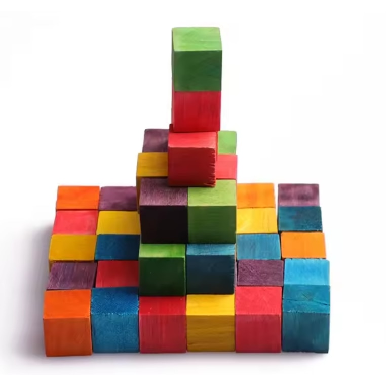 Set 49 cuburi colorate din lemn, 15x15x15 mm - eMAG.ro