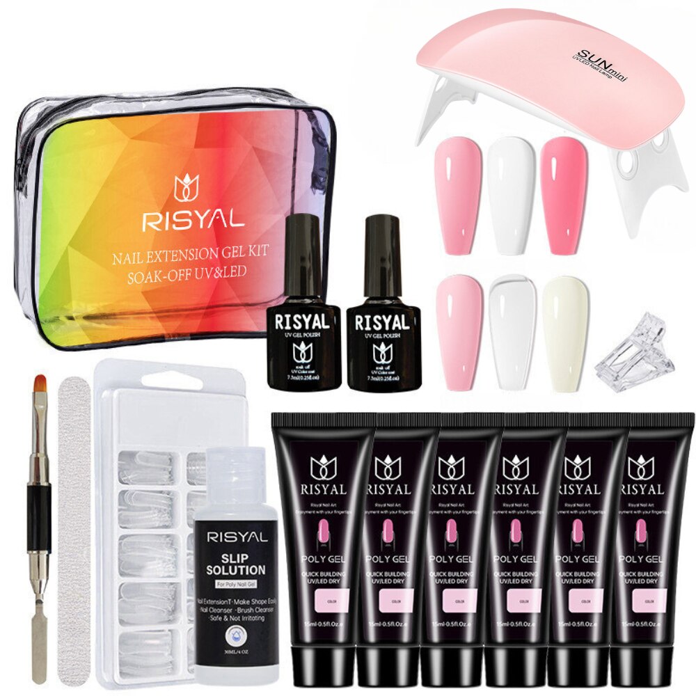 Kit Unghii Polygel Velixo®, cu Mini Lampa UV LED Portabila 6 W, 6 x Gel ...