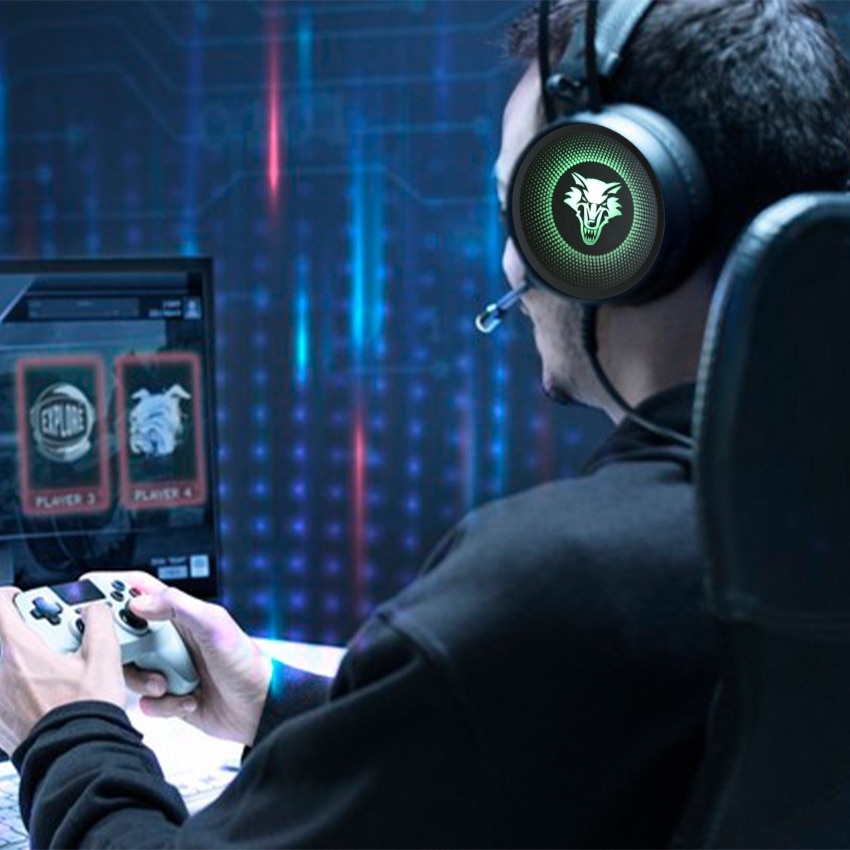 Casti Gaming Pro Bass, microfon, LED, lup, negru - eMAG.ro