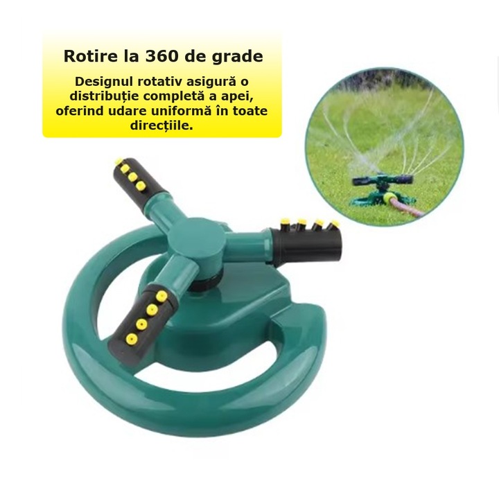 Aspersor Rotativ SIKS Pentru Gradina cu 3 Brate, 12 Duze Pulverizare ...