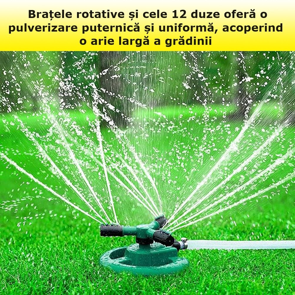 Aspersor Rotativ SIKS Pentru Gradina cu 3 Brate, 12 Duze Pulverizare ...