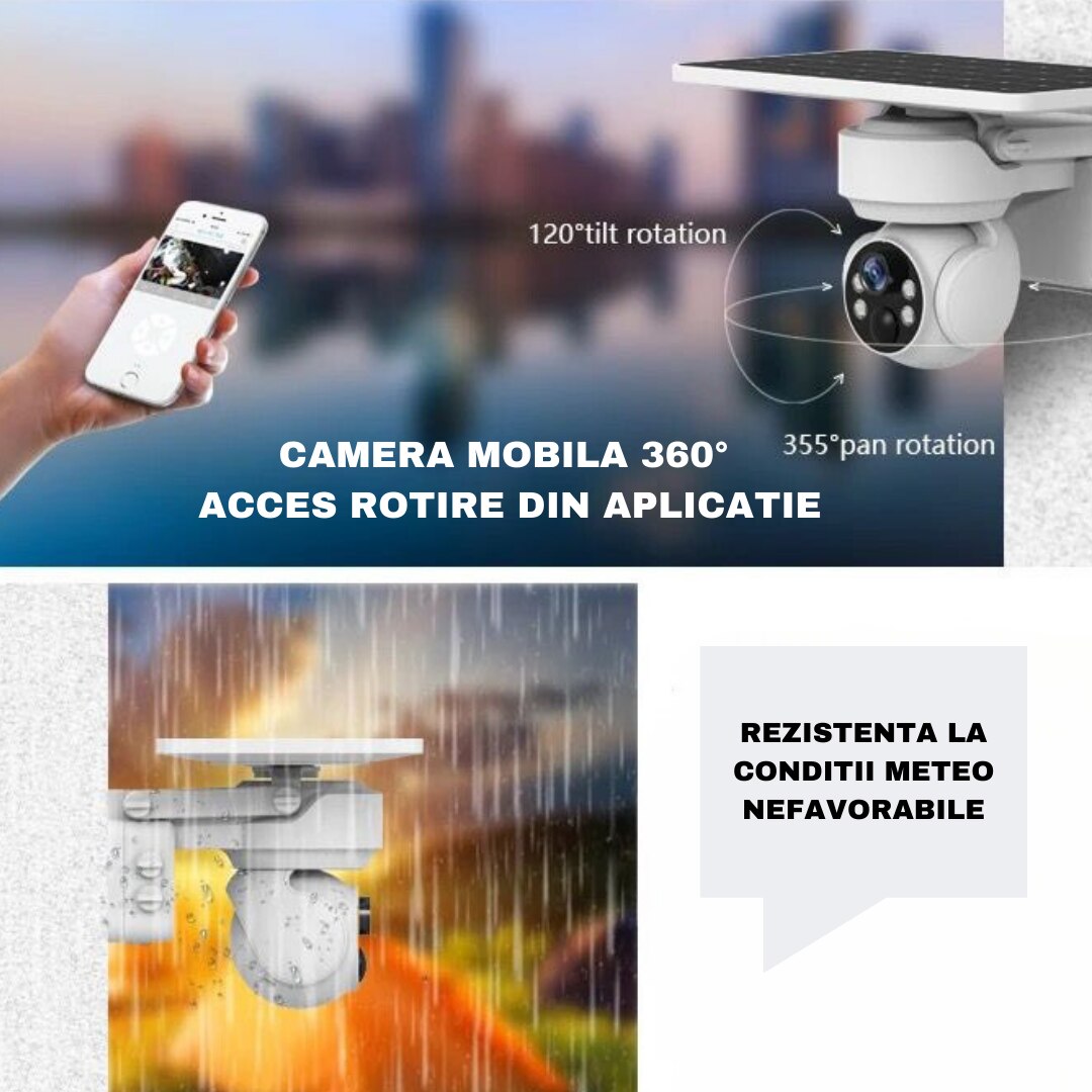 Camera de Supraveghere Solara 4G Cartela SIM, 5MP, Panou Solar, Control ...