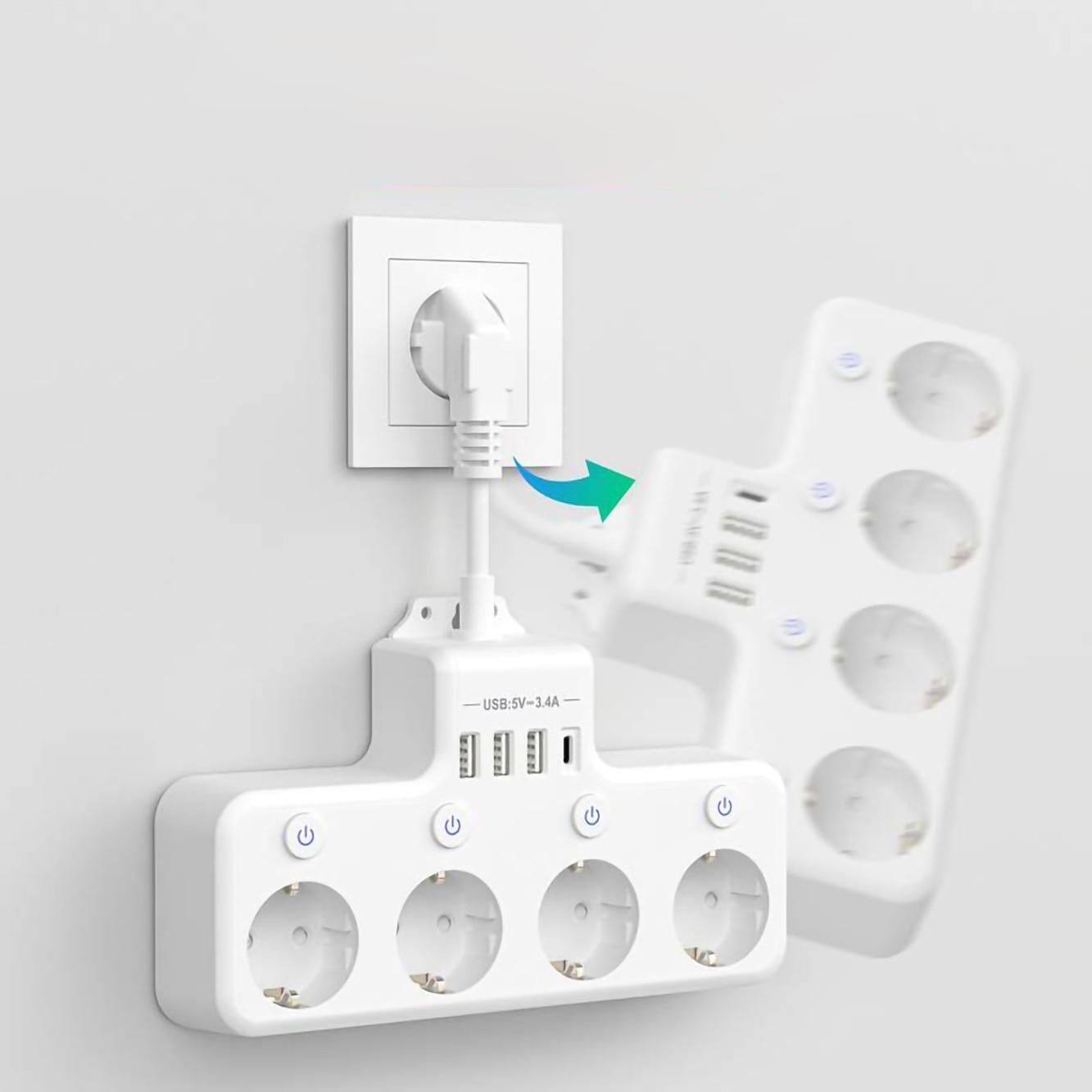 Priza Multifunctionala Miraza, 4 x Prize Putere Maxima 4000w, 3 x USB-A ...