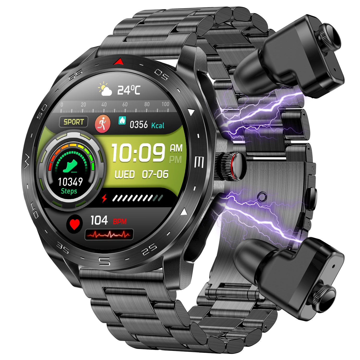 Ceas smartwatch ZEEVOS cu casti bluetooth TWS incorporate, 2in1 ...