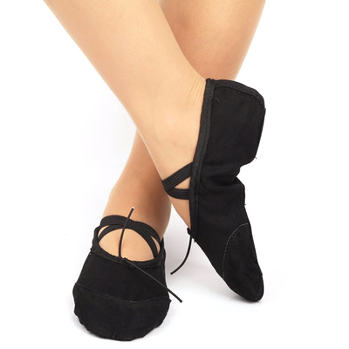 Pantofi balet, QttvbTna, panza elastica, talpa piele intoarsa, negru ...